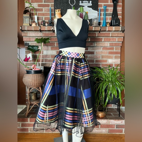 eshakti | Skirts | Eshakti Plaid Skirt With Sheer Overlay | Poshmark